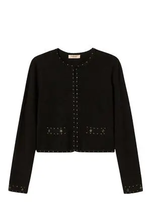 Twin-set Knit Jacket With Rhinestone Detail - Black