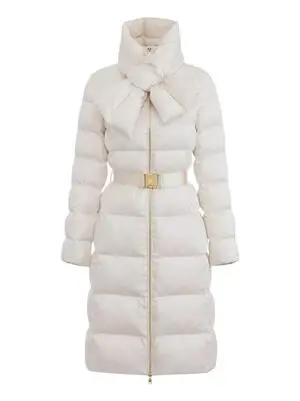 Elisabetta Franchi Jacquard Down Jacket With Removable Padded Scarf - Latte