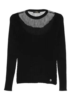 Twin-set Sheer Panel Textured Knit Sweater - Black
