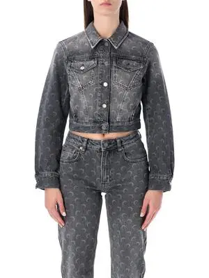 MARINE SERRE Cropped Cotton Denim Jacket With Laser Moon Motif