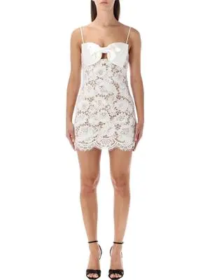 SELF-PORTRAIT Lace Mini Dress With Satin Bow - White