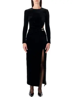 SELF-PORTRAIT Velvet Maxi Dress With Diamanté Chain Detail
