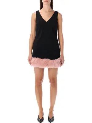 SELF-PORTRAIT Crepe Mini Dress With Faux Fur Trim - Black