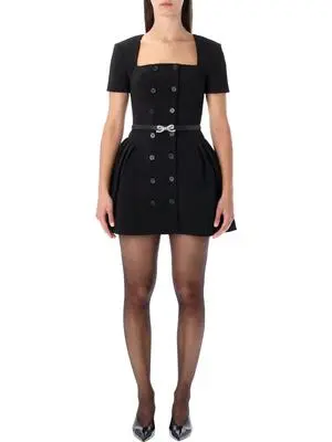 SELF-PORTRAIT Crepe Mini Dress With Diamanté Bow Belt - Black