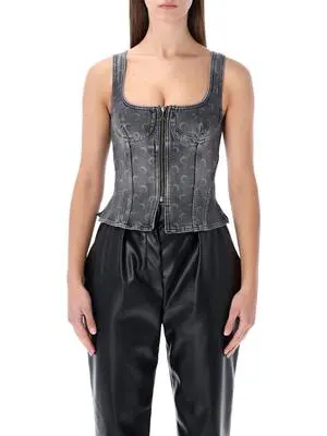 MARINE SERRE Denim Bustier Top - Grey