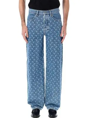 MARINE SERRE Baggy Jeans With Moon Motif