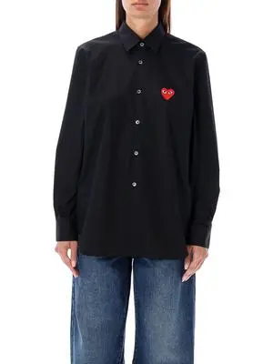 Play Comme Des Garcon Cotton Shirt With Red Heart Patch - Black