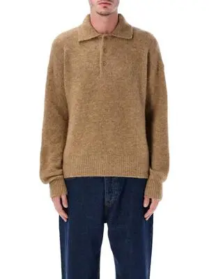 Ami Long-sleeved Polo Sweater - Brown