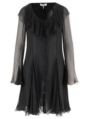 Chloé Flared Mini Dress In Silk Muslin - Black