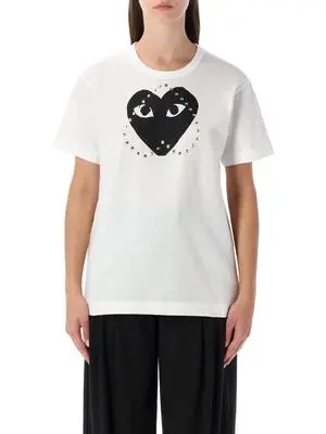 Play Comme Des Garcon Cotton T-shirt With Heart Print - White