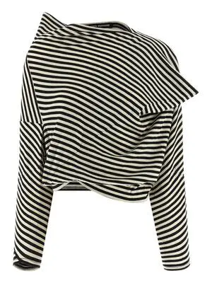 Junya Watanabe Striped Crop Sweater - White/black