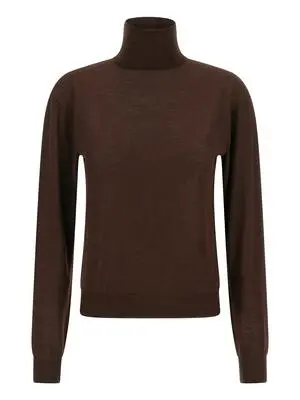 Saint Laurent Cashmere, Wool, And Silk Turtleneck Sweater - Brown