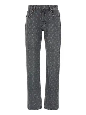 MARINE SERRE Moon Printed Straight Leg Jeans - Gray