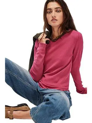 Free People We The Free Easy Does It Long Sleeve Tee Raspberry