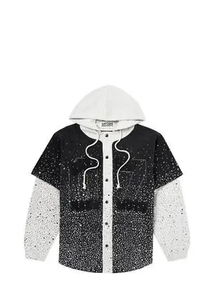 SATOSHI NAKAMOTO Embellished Layered Cotton Hoodie - Black
