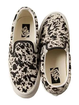 VANS Hair-On Leather Slip-On Sneakers Black/white