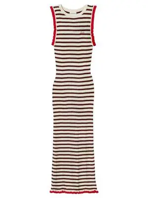 Claudie Pierlot Striped Ruffled Midi Dress - Neutrals