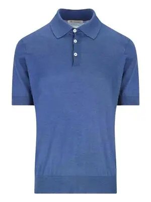 Brunello Cucinelli Ribbed-hem Buttoned Polo Shirt - Blue