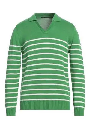 DANIELE ALESSANDRINI Striped V-neck Cotton Sweater - Green