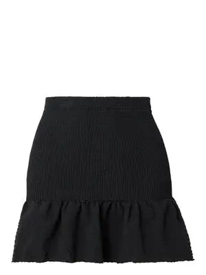 Hunza G Ruffled Waffle And Seersucker Mini Skirt - Black