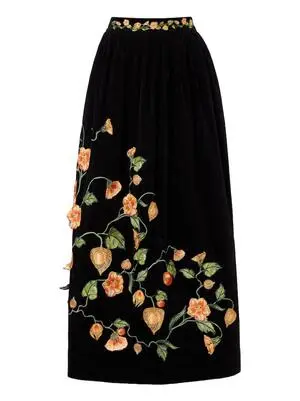 Agua Bendita Tangelo Embroidered Cotton-blend Maxi Skirt - Black