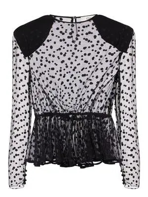 Chloé Polka-dot Peplum Cotton-blend Tulle Top - Black