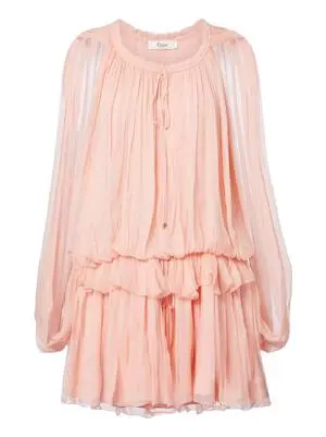 Chloé Caped Ruffled Silk Muslin Minidress - Pink