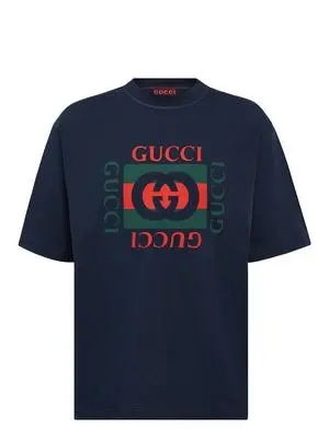 Gucci Logo Cotton Jersey T-shirt Blue