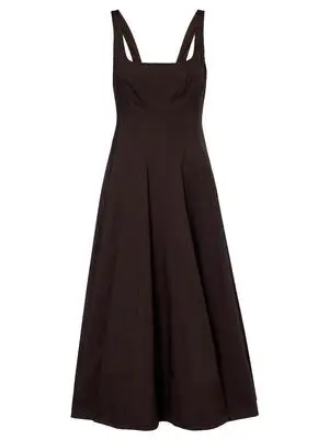 Staud Pleated Cotton Midi Dress - Brown