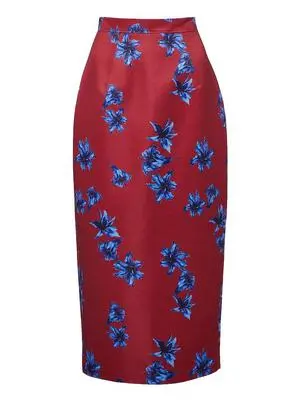 EMILIA WICKSTEAD Lorelei Floral Duchess Satin Pencil Skirt - Red