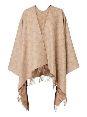 Gucci Gg Fringed Cashmere-blend Lamé Cape - Beige