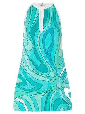 Emilio Pucci Printed Cotton-terry Halterneck Mini Dress - Blue