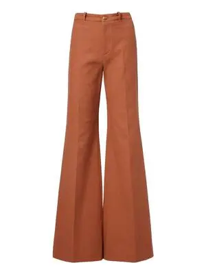 Chloé High-Rise Cotton Canvas Flared Pants Brown