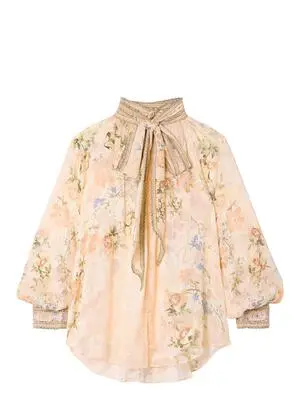 Camilla Crystal-embellished Floral-print Silk-blend Jacquard Blouse - Cream