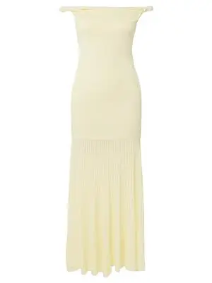 Sir The Label Elia Off-the-shoulder Twisted Pleated Knitted Midi Dress - Yellow