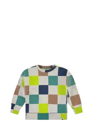 STAINS AND STORIES BY BABYFACE Multi-color Check Crewneck Sweatshirt - Bone