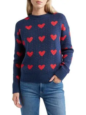 Caslon Jacquard Heart Crewneck Sweater - Navy Still- Red Heart