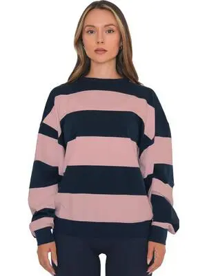 REBODY Relaxed Rugby Stripe Sweatshirt - Navy/pink