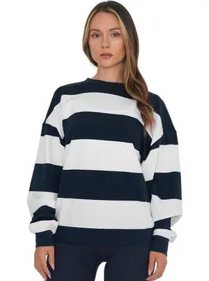 REBODY Relaxed Rugby Stripe Sweatshirt - Navy/white
