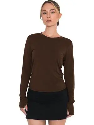 REBODY Raya Mid-length Compression Long Sleeve Top - Espressso