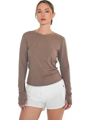 REBODY Raya Mid-length Compression Long Sleeve Top - Sand