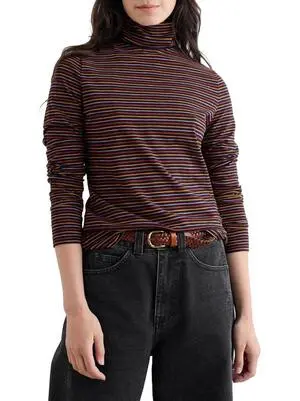 SEASALT CORNWALL Landing Stripe Turtleneck Stretch Organic Cotton Top - Profile Onyx