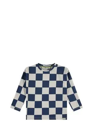 STAINS AND STORIES BY BABYFACE Allover Checkers Long Sleeve Sweatshirt - Blue