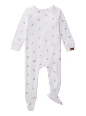 MINIMOI Airplane Print Cotton Footie - Winter White
