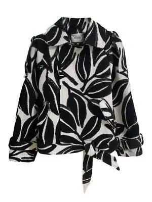 Baacal Marlo Short Moto Trench Coat - Black White Leaves