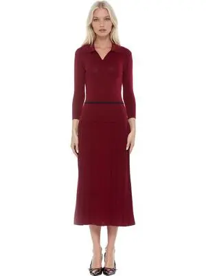 ALEXIA ADMOR Sable Knit Midi Dress With Pleats - Burgundy