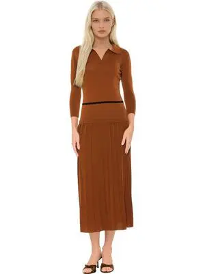 ALEXIA ADMOR Sable Knit Midi Dress With Pleats - Camel