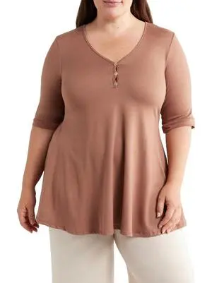 24SEVEN COMFORT APPAREL 24seven Comfort Apparel Three-Button Tunic Top Mocha