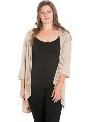 24SEVEN COMFORT APPAREL Elbow Length Sleeve Open Cardigan - Nude
