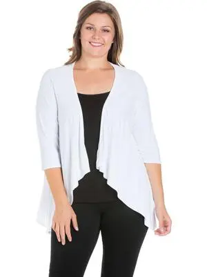 24SEVEN COMFORT APPAREL Elbow Length Sleeve Open Cardigan - White